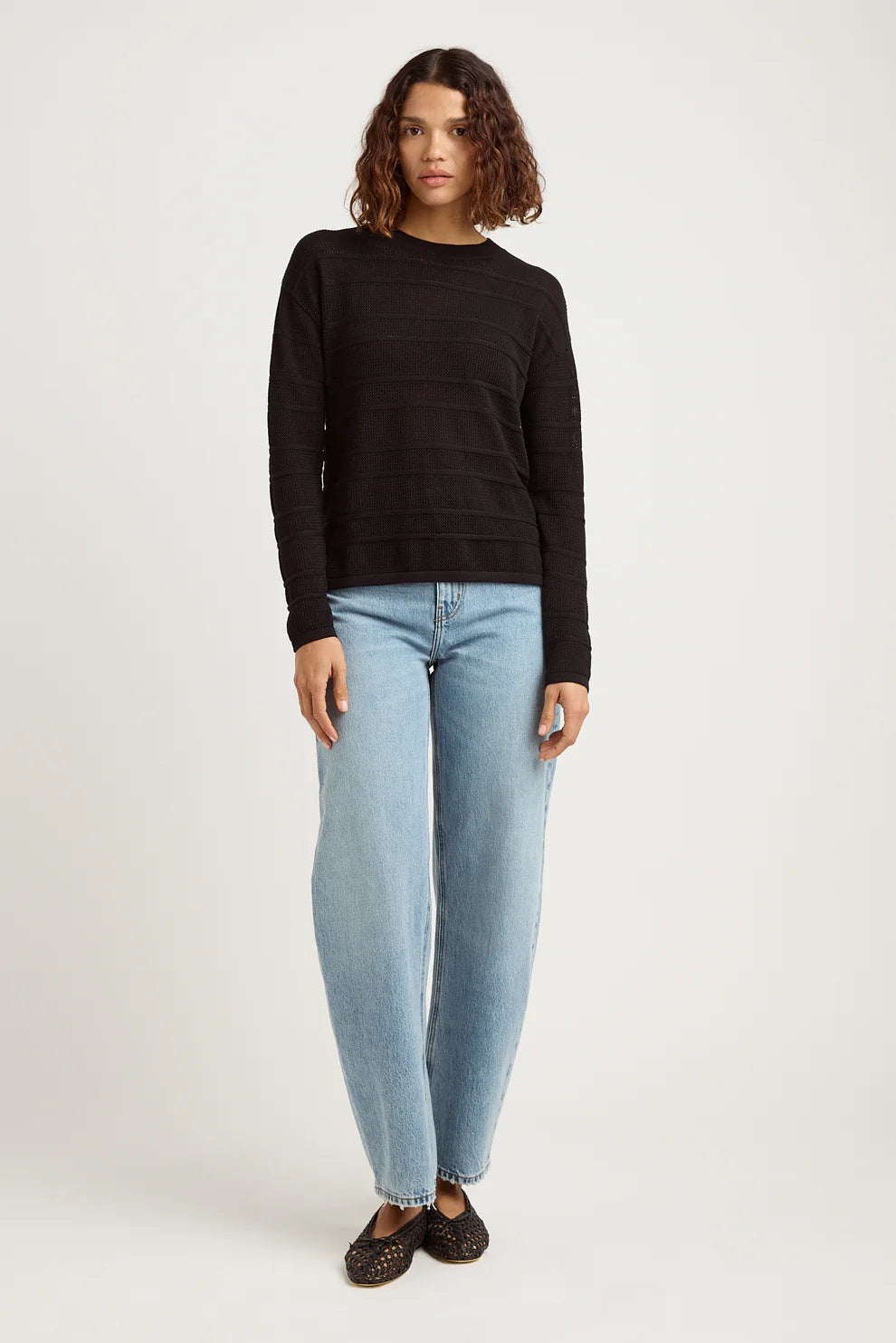 Stripe Mesh Knit Top | Shop Toorallie Women's Knitwear Australia ...